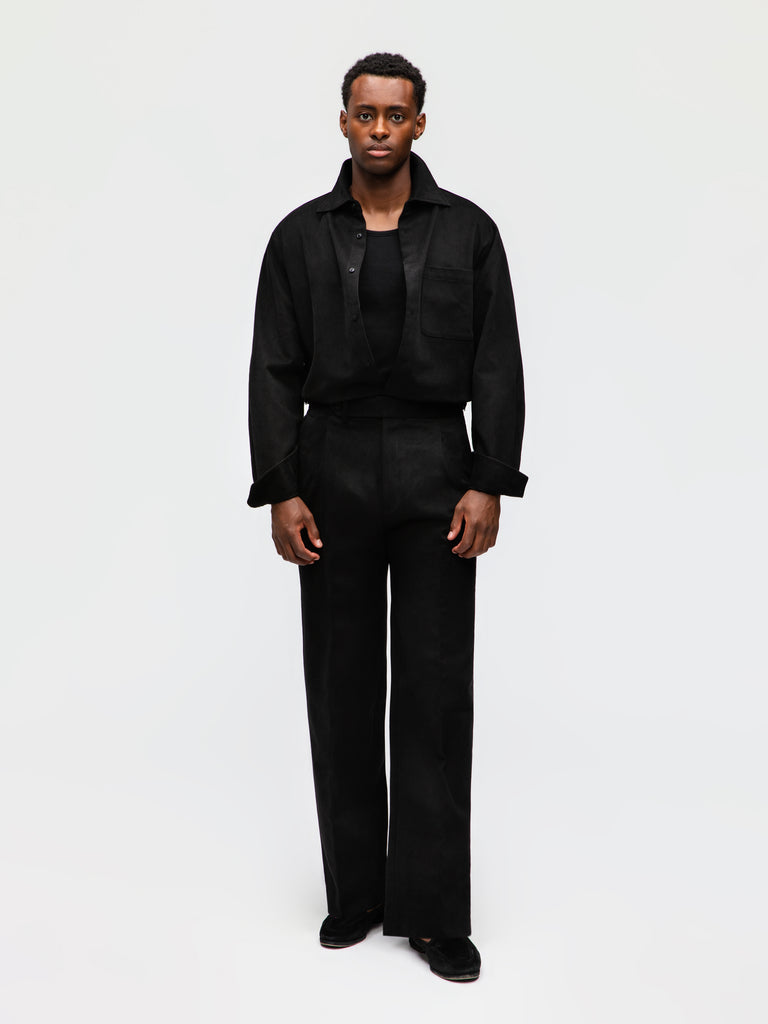 Grand Le Mar | Black Brushed Cotton Trousers (Wide Fit) – Grand Lè Mar