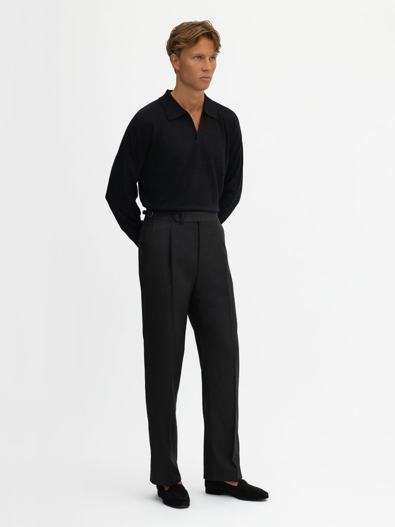 Grand Le Mar - Black S130 Wool Oscar Trousers (Wide Fit) – Grand Lè Mar